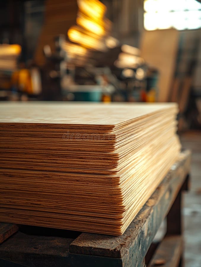 Stack of Plywood Sheets in a Workshop Setting Stock Image - Image of ...
