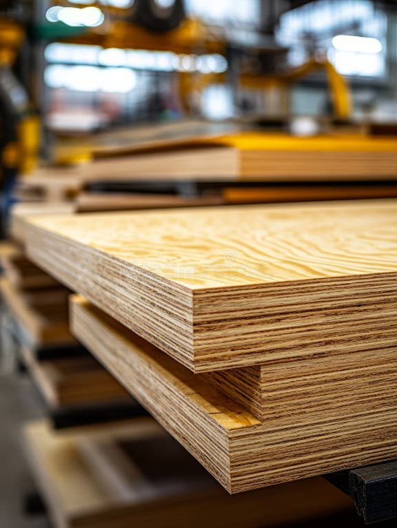 Stack of Plywood Sheets in a Workshop Setting. Stock Image - Image of ...