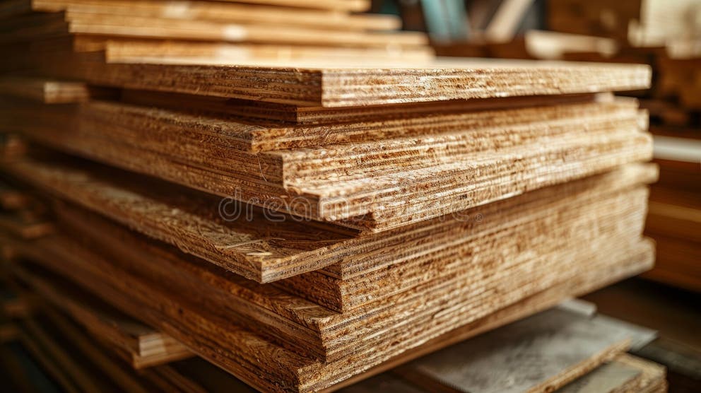 Stack of Plywood Sheets in a Workshop Stock Photo - Image of brown ...