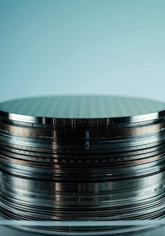 Stack of Polished Silicon Wafers Reflecting Light in a Clean ...