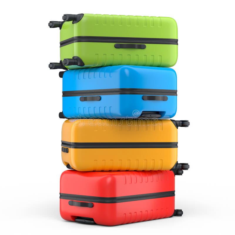 Stack of Polycarbonate Suitcases Isolated on White Background Stock ...