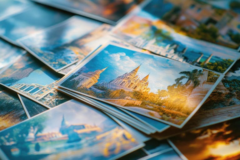 A Stack of Postcards on a Table Surface Stock Image - Image of ...