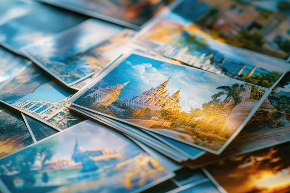 A Stack of Postcards on a Table Surface Stock Image - Image of ...