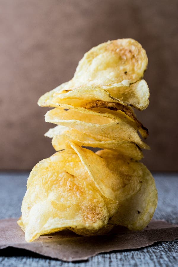 Stack of potato chips. stock photo. Image of closeup - 86929512
