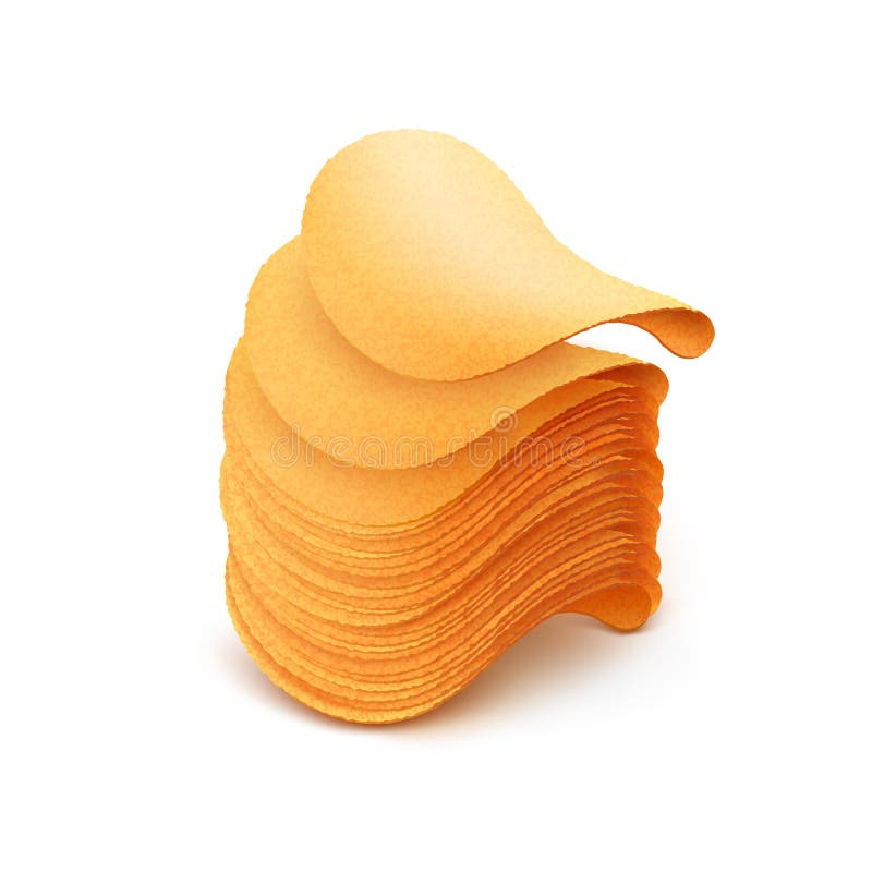 Stack of Potato Crispy Chips Close Up on White Background Stock Vector ...