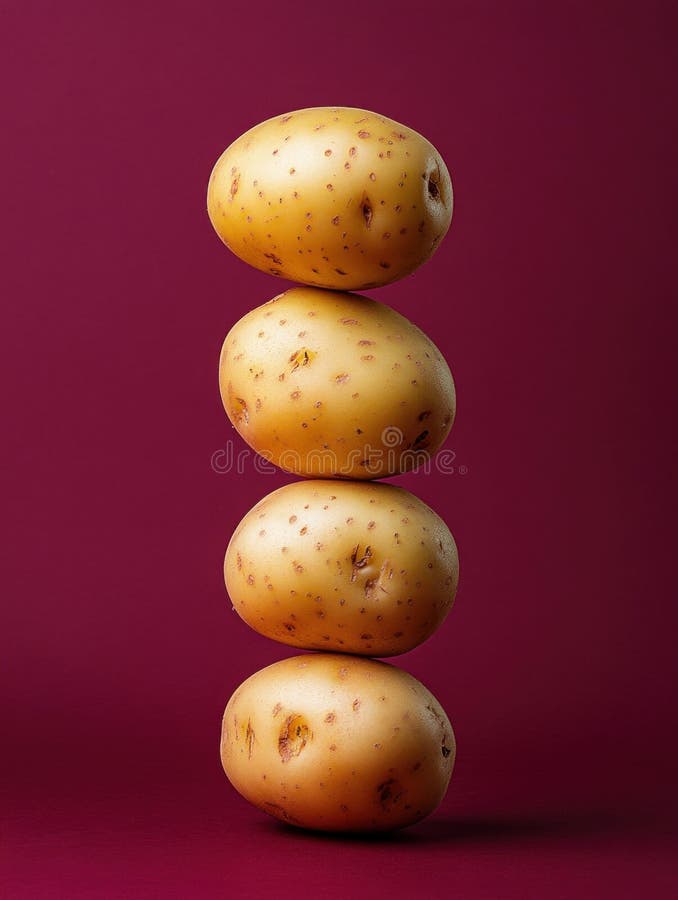 Stack of Potatoes Against Red Background Stock Illustration ...