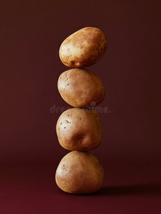 A Stack of Potatoes Stacked on Top of Each Other on a Red Surface Stock ...