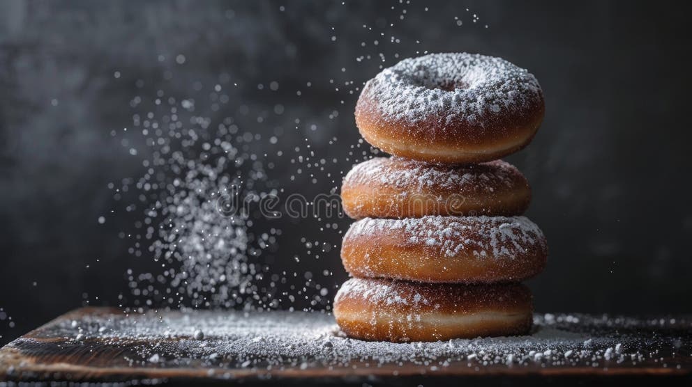 Stack of Powdered Sugar Donuts with Sugar Falling Stock Image - Image ...