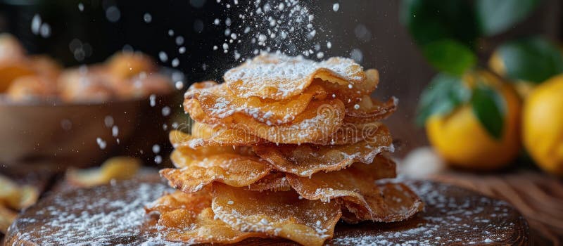 Stack of Powdered Sugar Pastries on Wooden Table Stock Photo - Image of ...