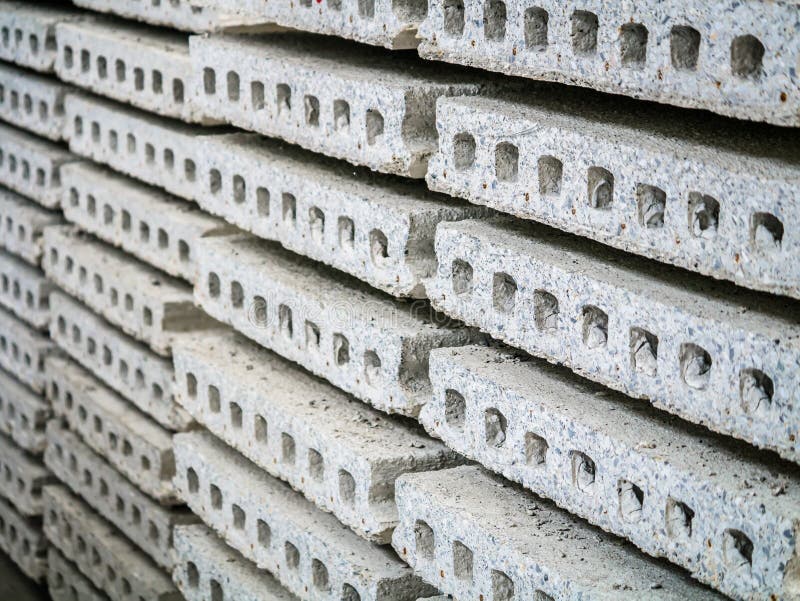 Stack of Precast Reinforced Concrete Slabs in a House-building Factory ...