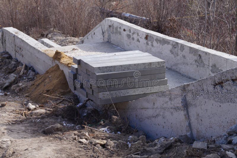 Stack of Precast Concrete Panels Stock Photo - Image of track ...