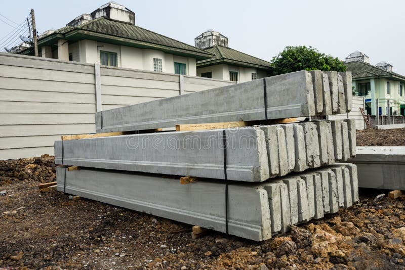 Stack of Precast Concrete Wall Panels on Fresh Ground Floor,to Build a ...