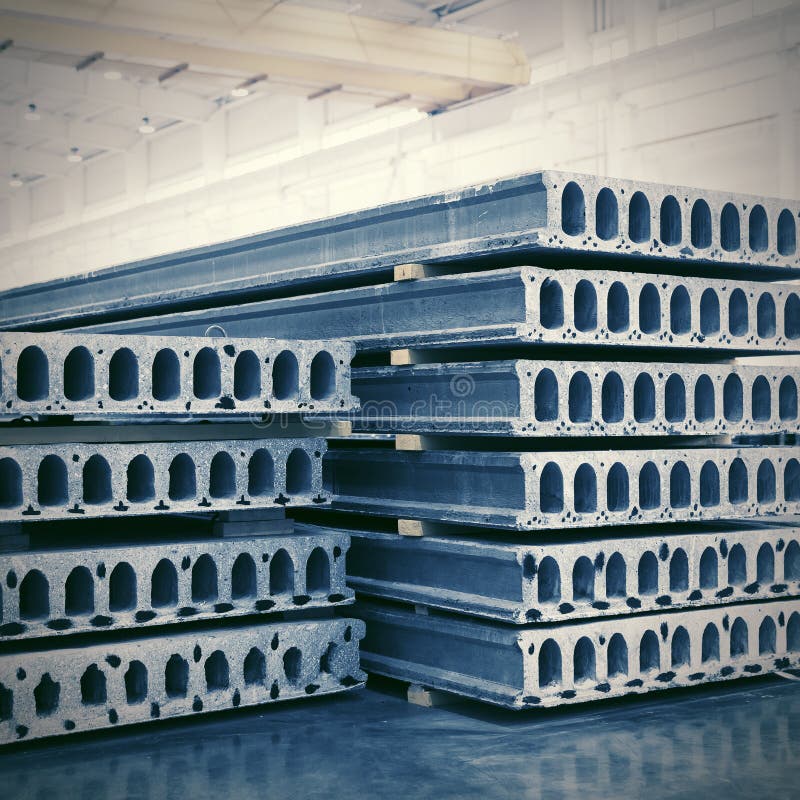 Stack of Precast Reinforced Concrete Slabs in a Factory Workshop Stock ...