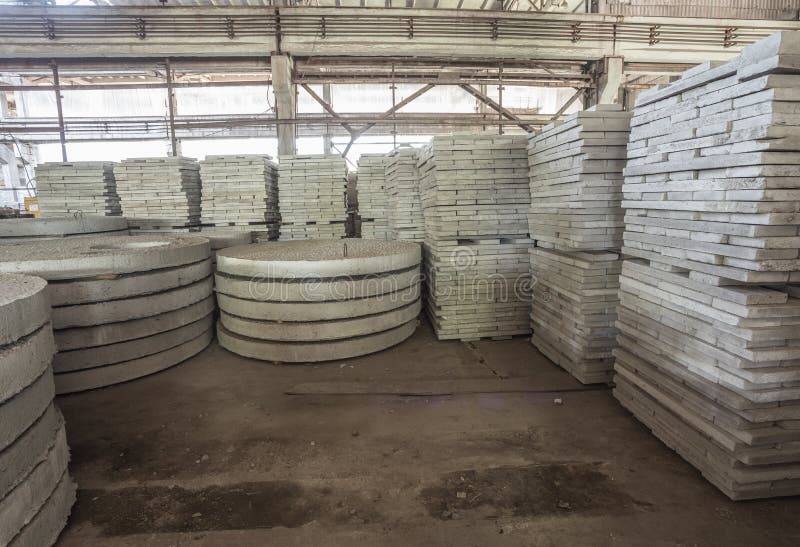 Stack of Precast Reinforced Concrete Slabs in a House-building Factory ...