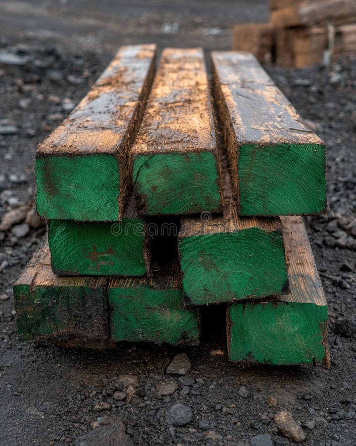 Stack of Pressure Treated Lumber with Green Ends. Stock Illustration ...