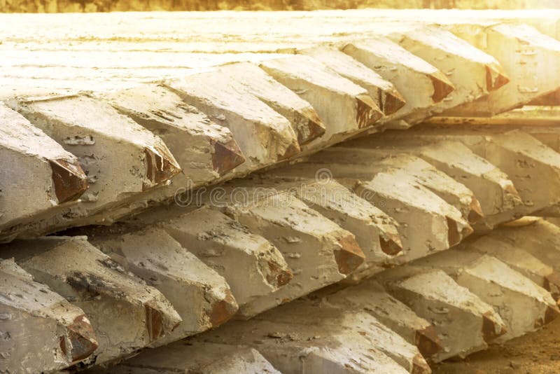 Stack of Prestressed Concrete Piles on Ground for Foundation Con Stock ...