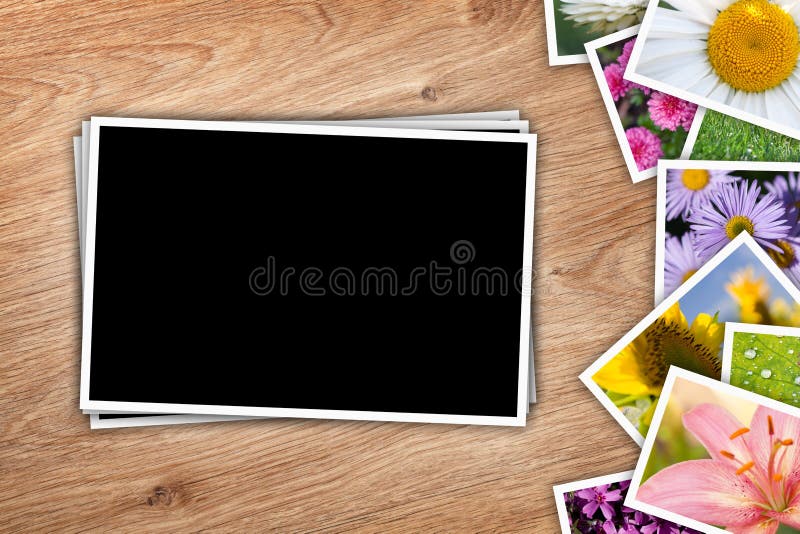Stack of Printed Pictures Collage Stock Photo - Image of fruit ...