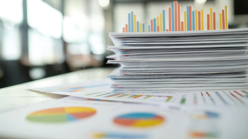 A Stack of Printouts with Graphs and Charts Stock Illustration ...