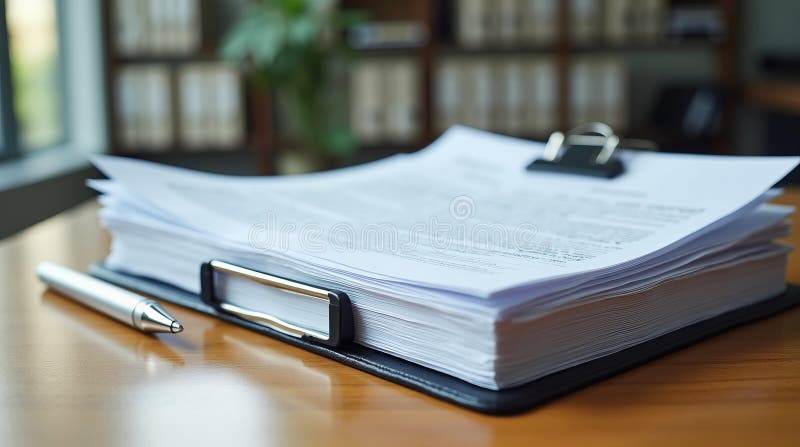 Stack of Professional Documents with Pen on Office Desk Stock Photo ...