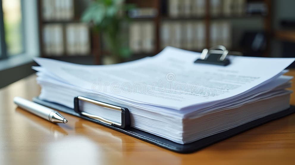 Stack of Professional Documents with Pen on Office Desk Stock Photo ...