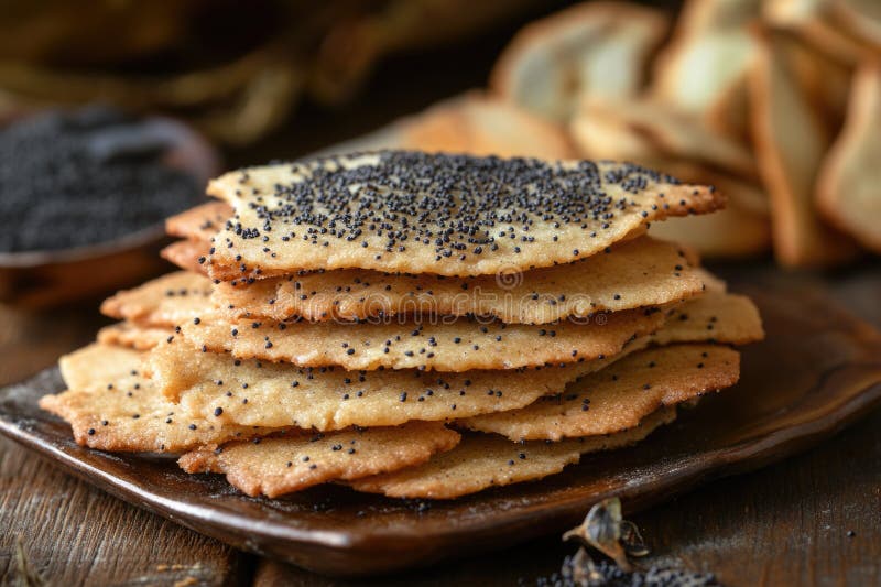 A Stack of Puffed Up Cookies with Black Seeds on Top Stock Image ...