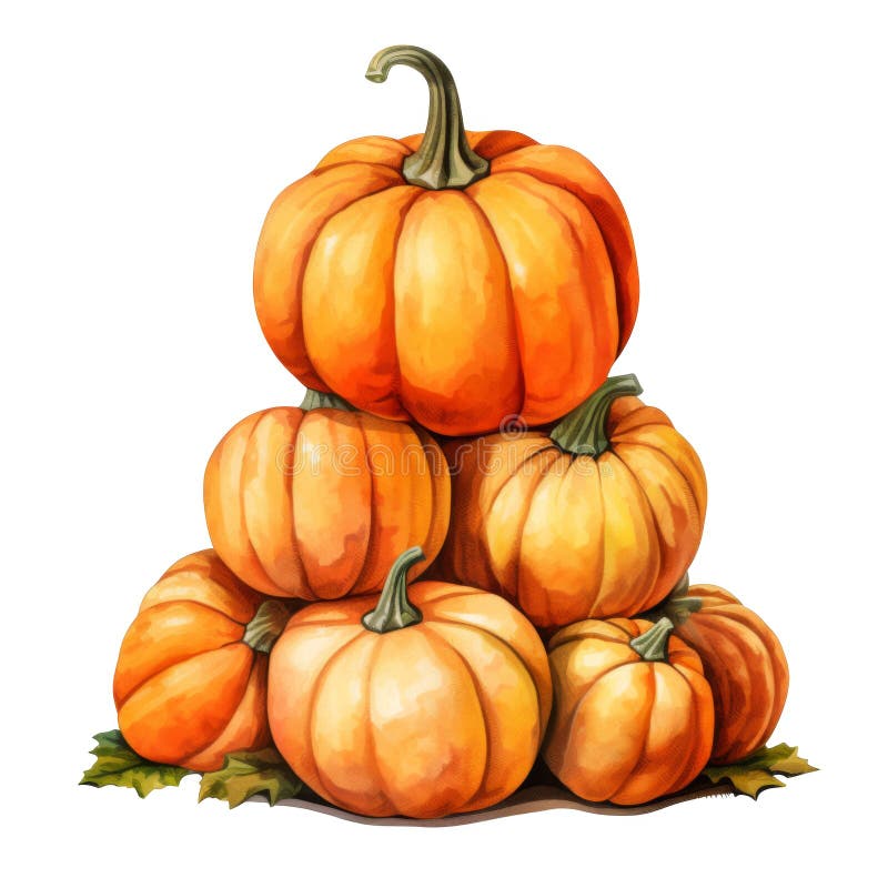 A Stack of Pumpkins with a Single Leaf Stock Image - Illustration of ...