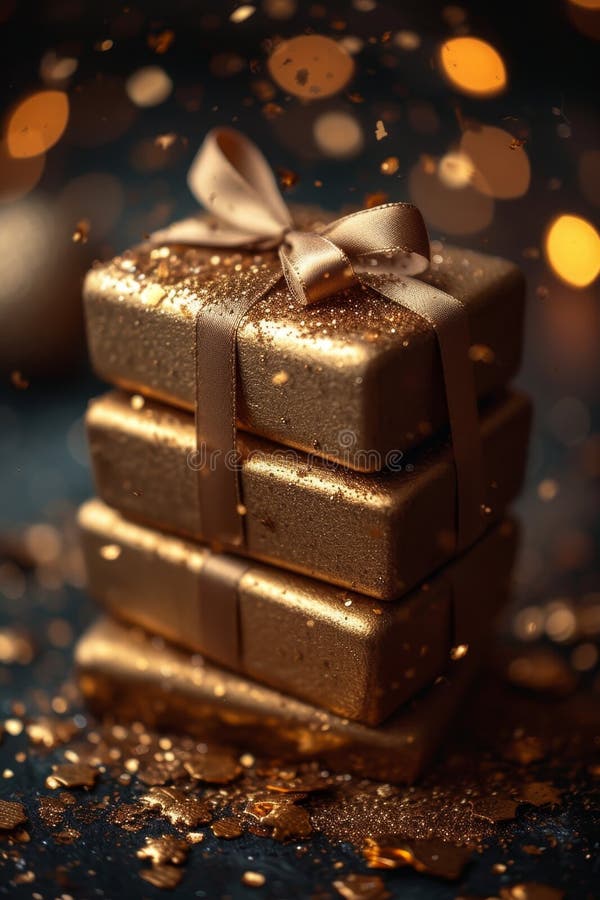 A Stack of Pure Gold Bars in a Gift Ribbon . the Concept of Business ...