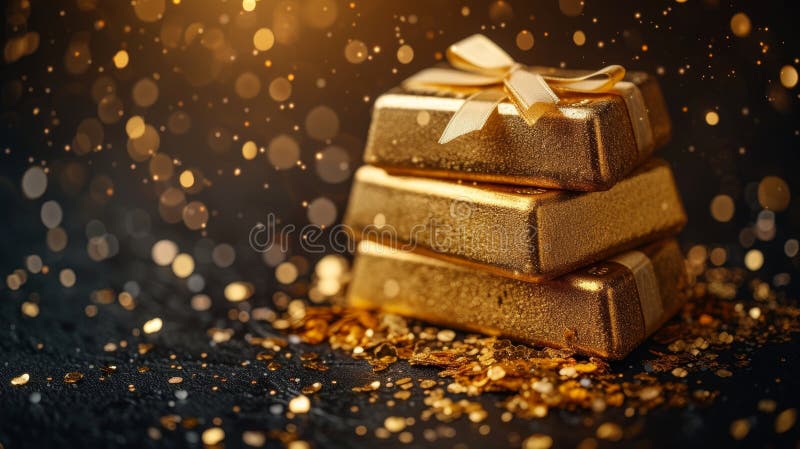 A Stack of Pure Gold Bars in a Gift Ribbon . the Concept of Business ...