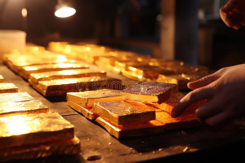 Stack of Pure Gold Bars Inside Gold Factory Stock Illustration ...