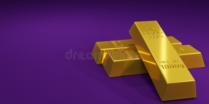 Stack of Pure Gold Bars on Purple Background with Space for Text ...