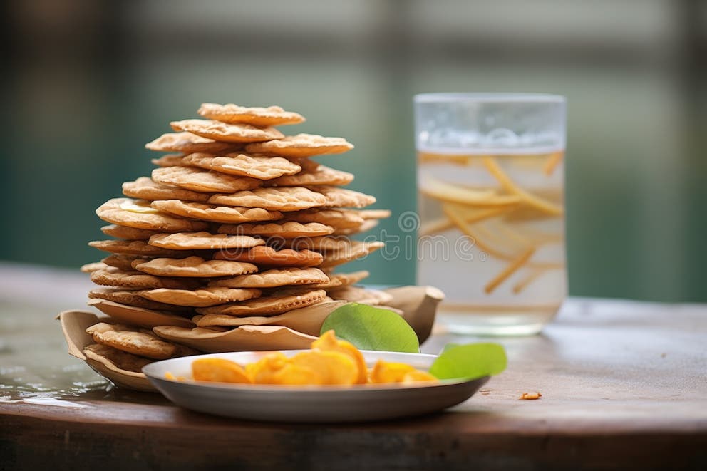 Stack of Puri Shells beside Bowls of Filling and Water Stock Image ...