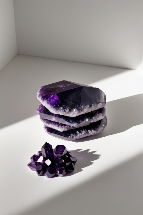 A Stack of Purple Crystals with Another Pile Underneath. Stock Photo ...