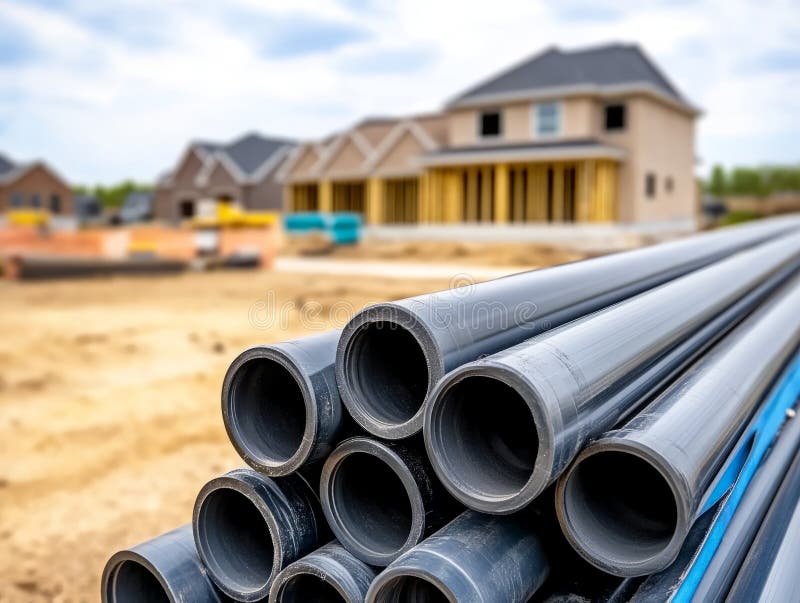 Stack Pvc Pipes Lying Construction Site Houses Background Stock Photos ...