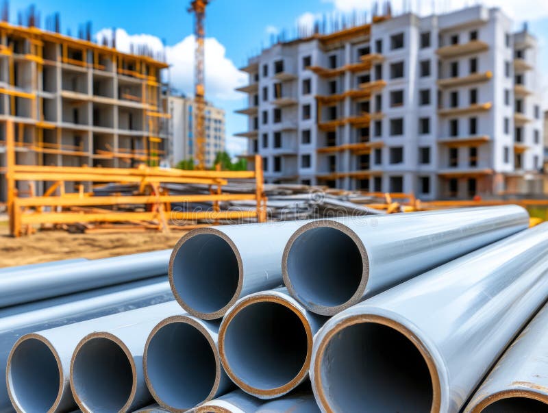 Stack Pvc Pipes Lying Construction Site Houses Background Stock Photos ...