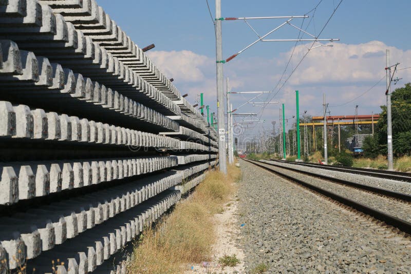 A Stack of Rails Ready To Be Installed Stock Photo - Image of departure ...