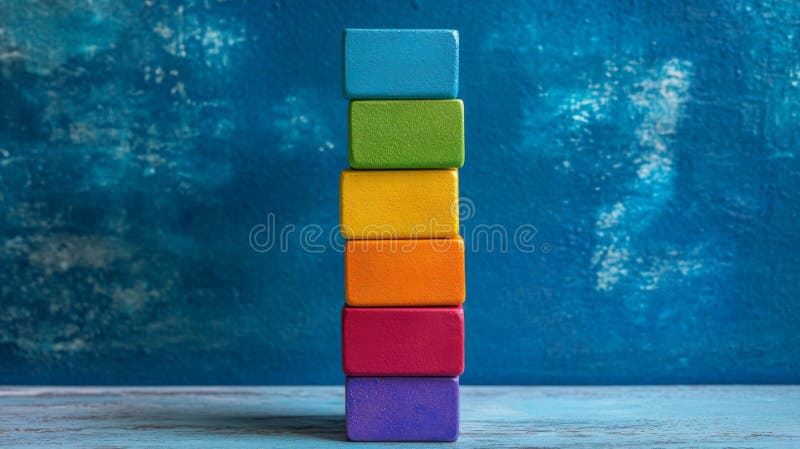Stack of Rainbow Colored Glitter Blocks on Blue Background Stock ...