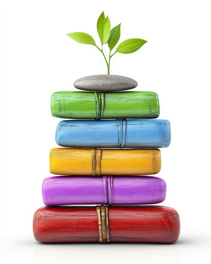 Stack of Rainbow Colored Stones Sprouting Green Plant Symbolizing ...