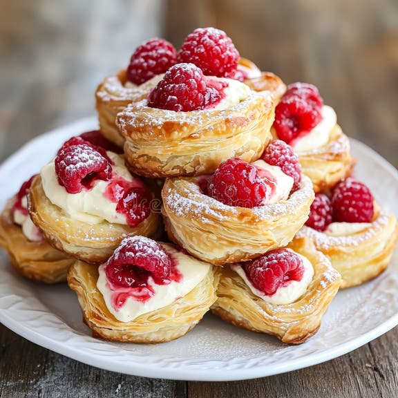 Stack of Raspberry Filled Pastries on a White Plate Stock Photo - Image ...