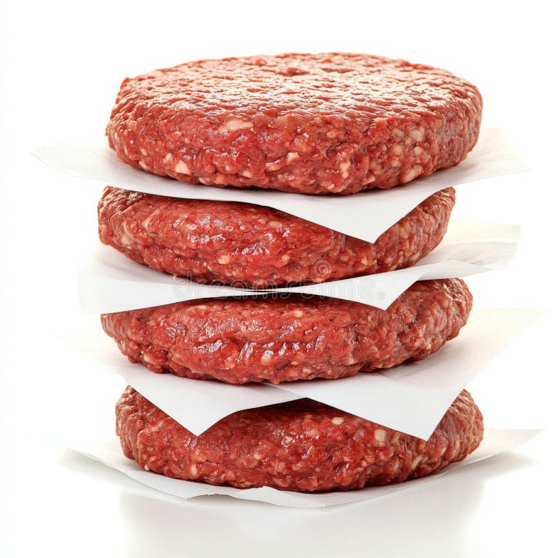 Stack of Raw Beef Burger Patties on Parchment Paper Stock Photo - Image ...
