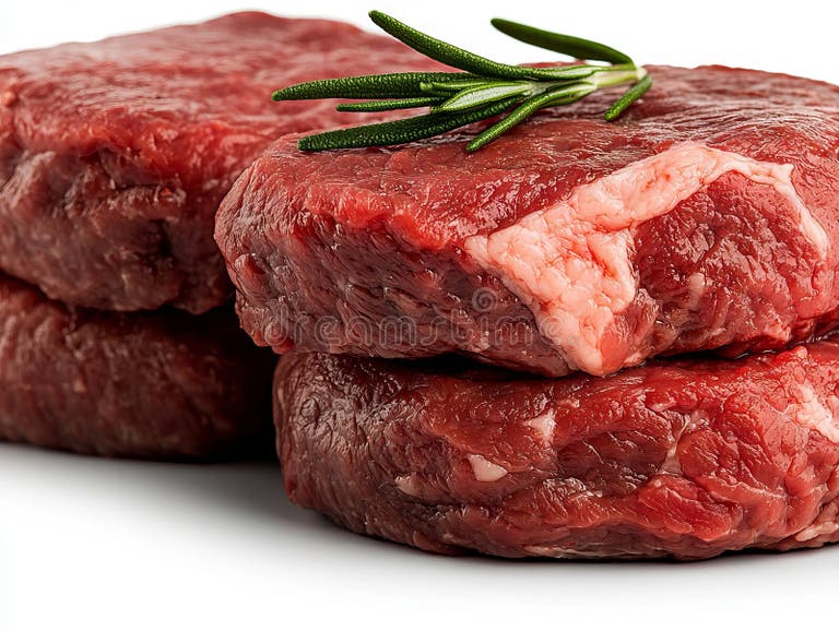 A Stack of Raw Beef Patties with a Sprig of Rosemary on Top Stock Photo ...