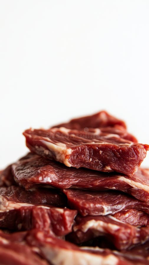 Stack of Raw Beef Slices on White Background, Close-up. Fresh Meat ...