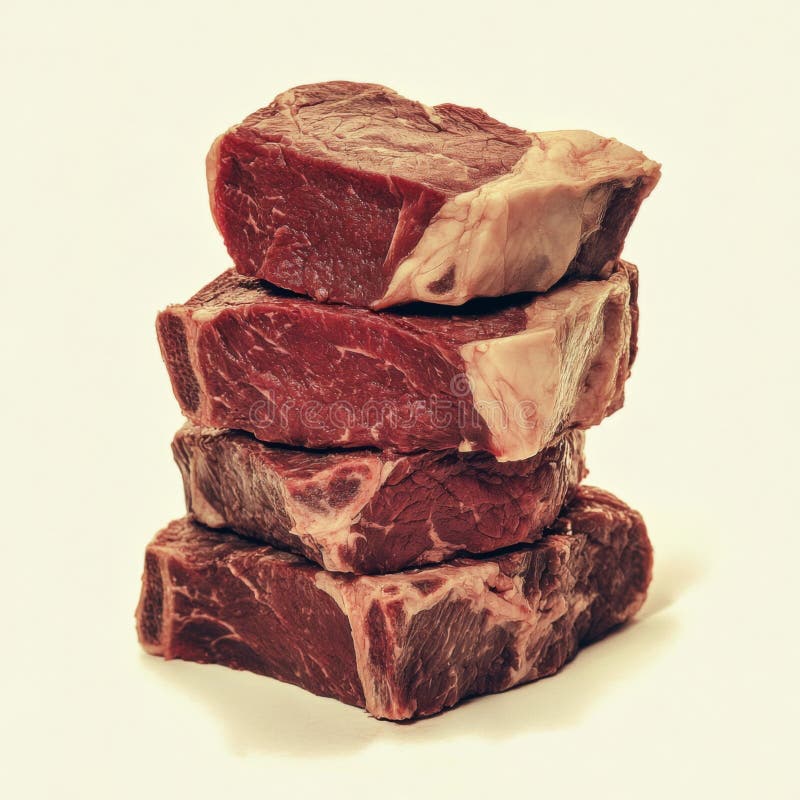Stack of Raw Beef Steaks Against Cream Background Stock Photo - Image ...