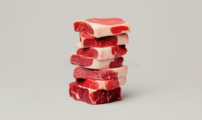 Stack of Raw Beef Steaks on Neutral Background Stock Illustration ...