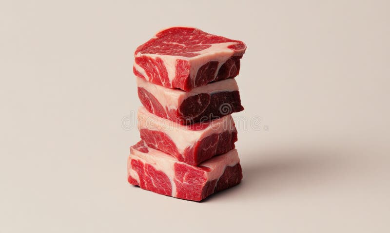Stack of Raw Beef Steaks on Neutral Background Stock Illustration ...