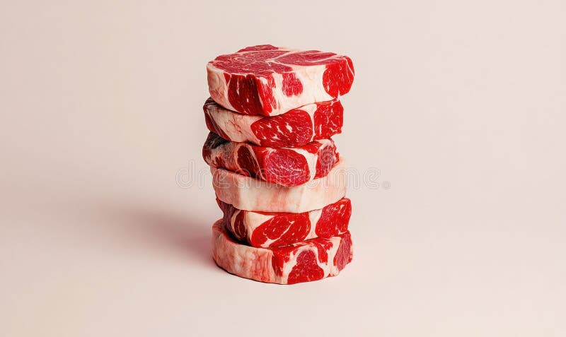 Stack of Raw Beef Steaks on Neutral Background Stock Illustration ...