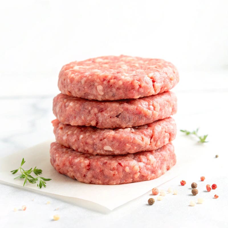 Stack of Raw Burger Patties Isolated on White Background Stock ...