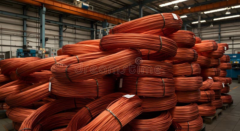 Stack of Raw Copper Wire Coils at Industrial Manufacturing Factory ...