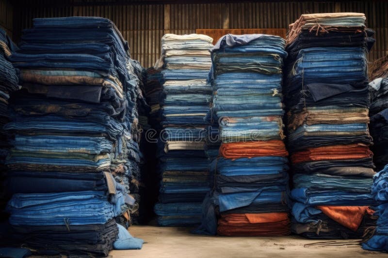 Stack of Raw Denim Material in Factory Stock Image - Image of blue ...