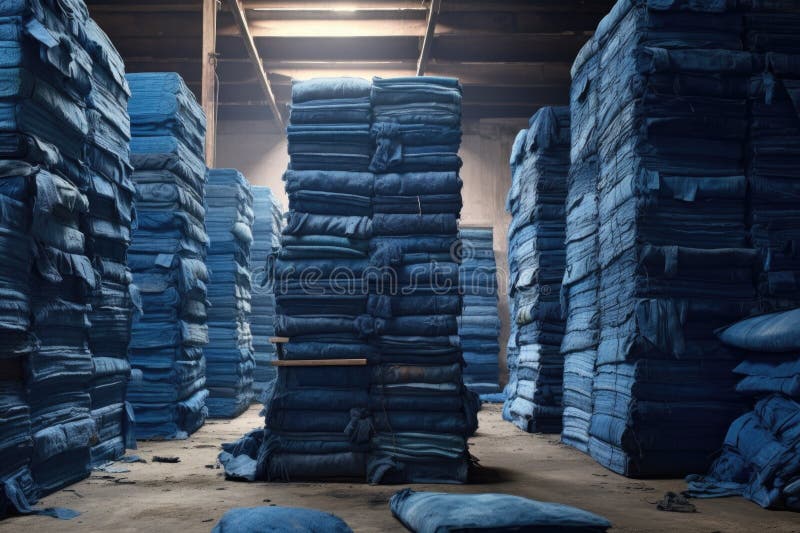 Stack of Raw Denim Material in Factory Stock Illustration ...