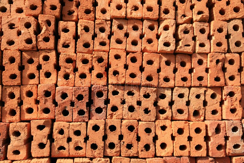 Stack of Raw Hole Bricks Prepare for Construction Stock Image - Image ...